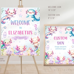 Editable Axolotl Birthday Party Welcome Sign Template, Axolotl Birthday ...