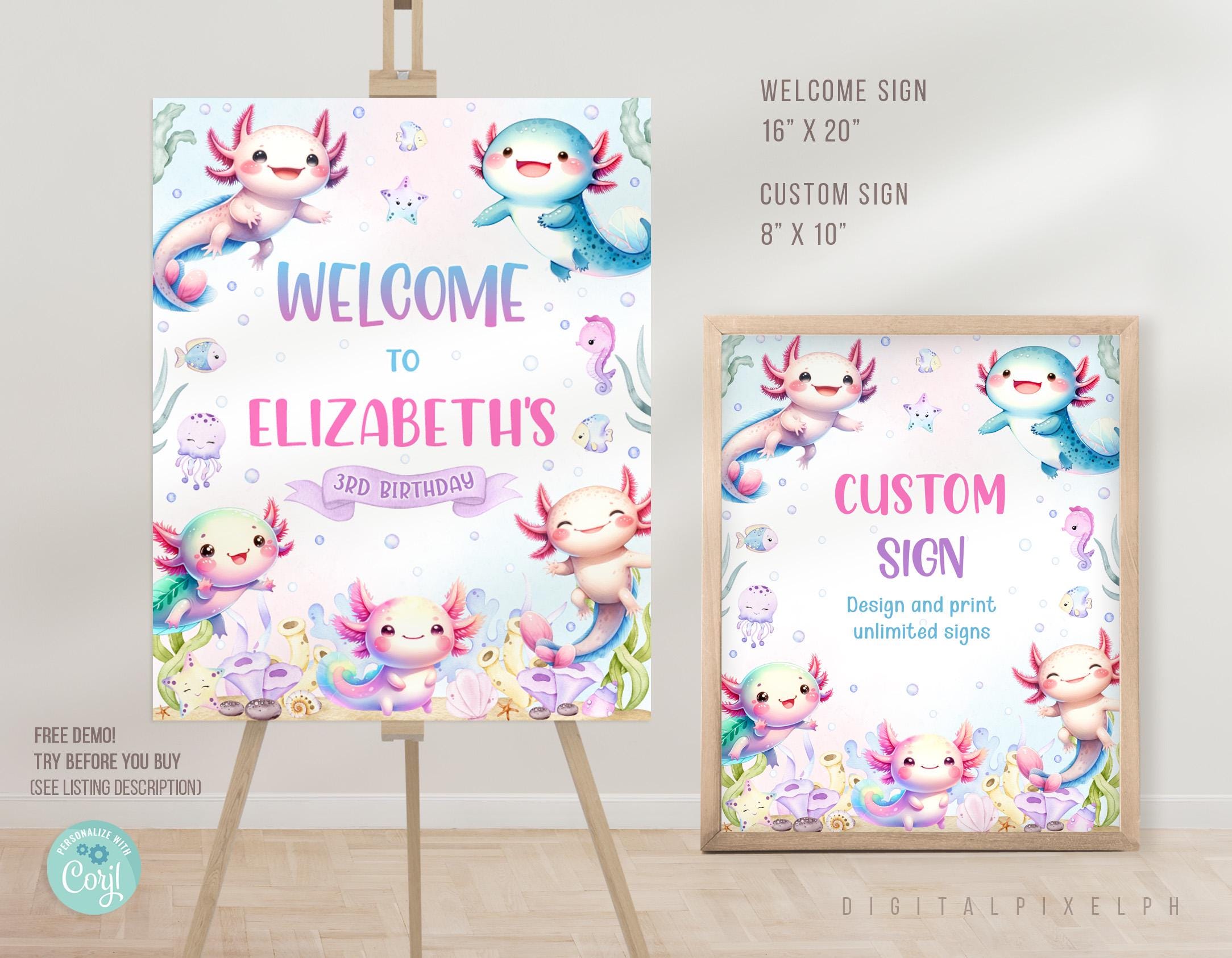 Editable Axolotl Birthday Party Welcome Sign Template, Axolotl Birthday ...