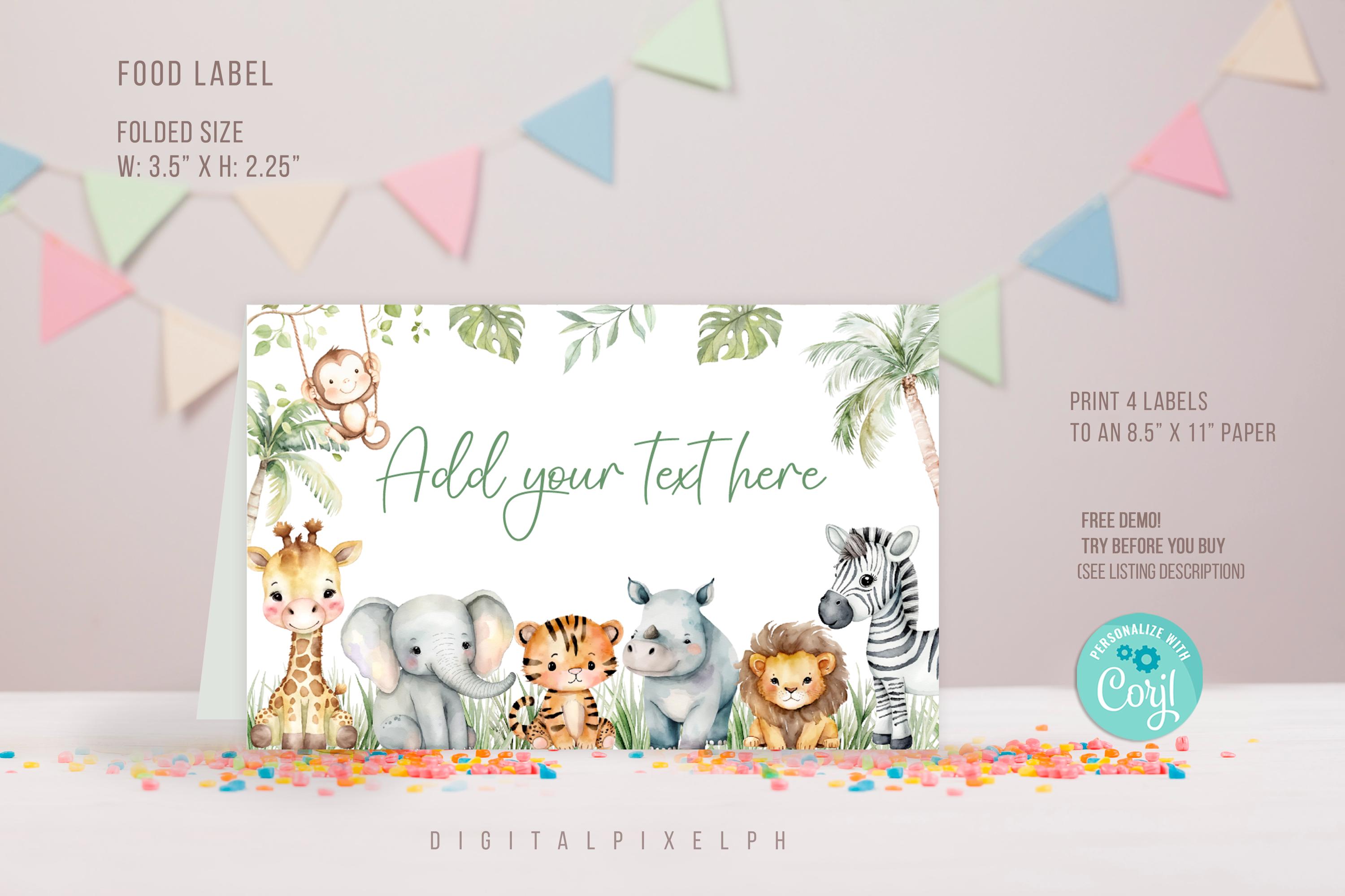 Editable Safari Animals Food Label, Safari Animals Food Tent Cards ...