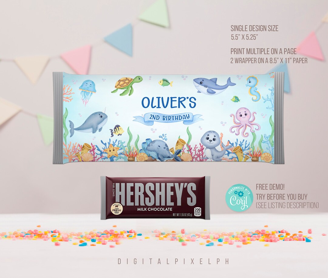 Editable Under the Sea Chocolate Wrapper, Under the Sea Candy Wrapper ...