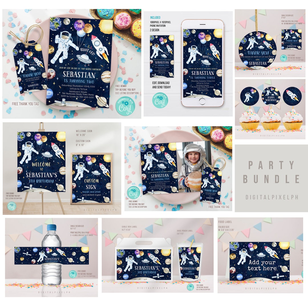 Editable Outer Space Birthday Invitation Bundle Template, Outer Space ...