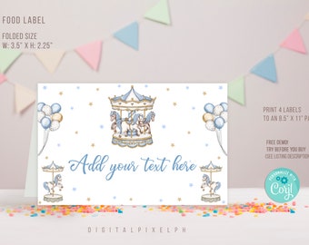 Editable Carousel Food Label, Carousel Food Tent Cards, Carousel Food ...