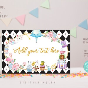 Editable Alice in Wonderland Food Label, Alice in Wonderland Food Tent ...