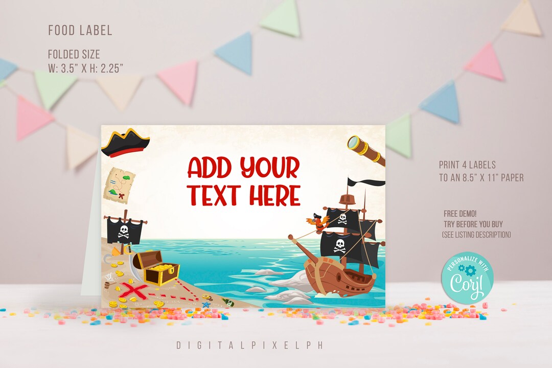 Editable Pirate Food Label, Pirate Birthday Party Food Tent Cards ...