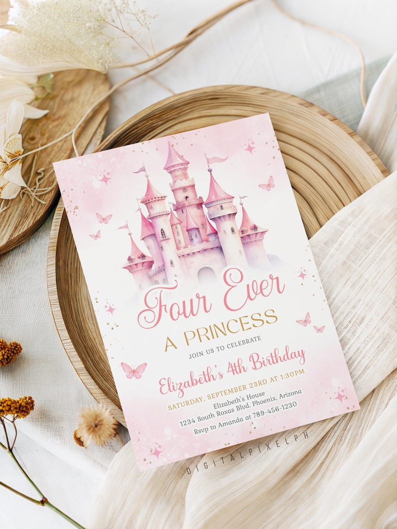 Princess Castle Birthday Invitation, Editable Template (digital ...
