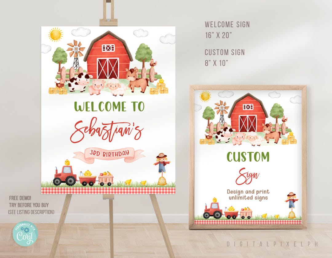 Editable Farm Birthday Welcome Sign Template, Farm Birthday Custom Sign ...