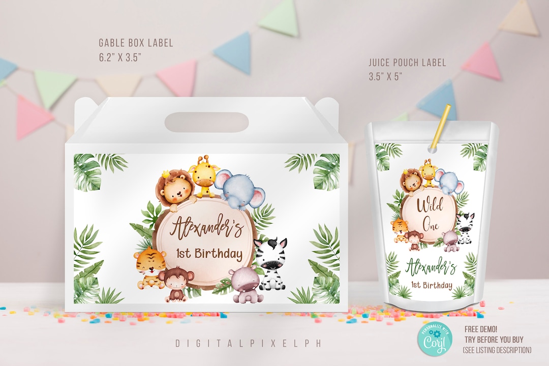 Editable Safari Animals Capri Sun Labels, Safari Animals Juice Labels ...