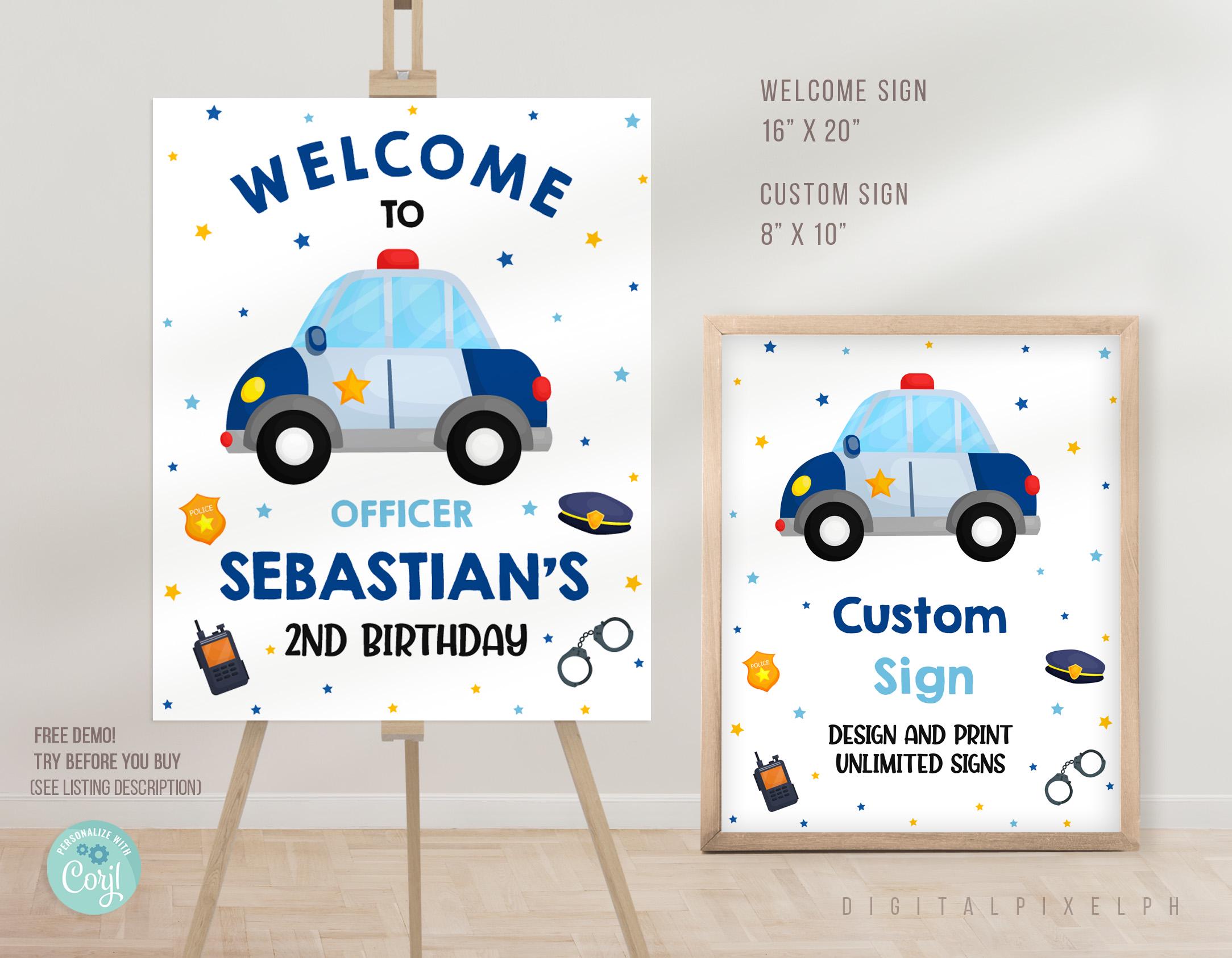 Editable Police Birthday Welcome Sign Template, Police Birthday Custom ...
