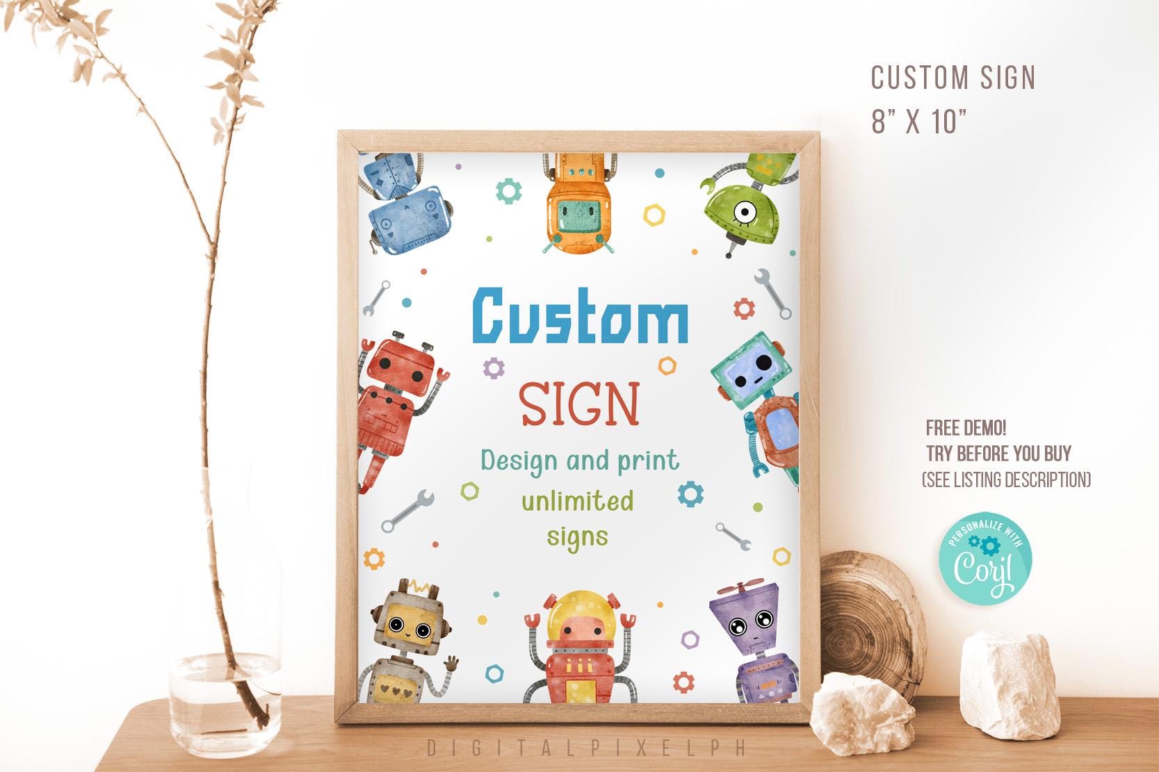 Editable Robot Welcome Sign Template, Robot Custom Sign Template, Robot ...