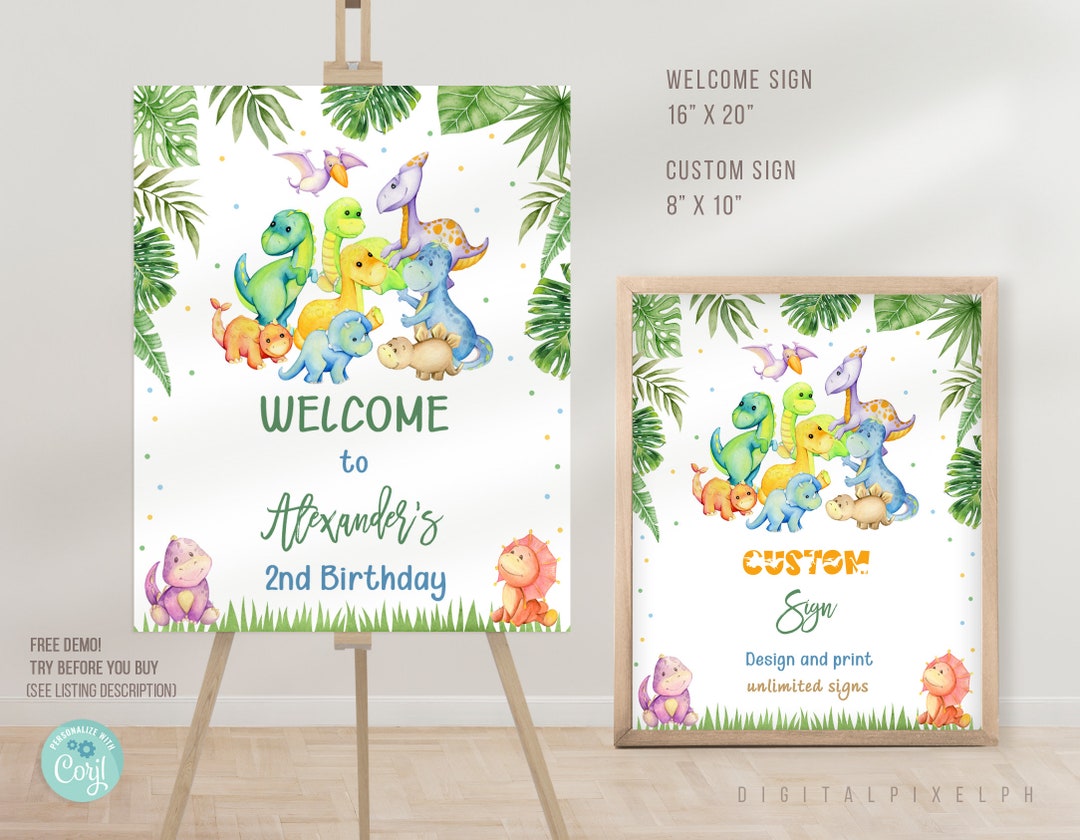 Editable Dinosaur Birthday Welcome Sign Template, Dinosaur Birthday ...