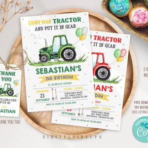 Editable Tractor Invitation, Green Tractor Birthday Invitation, Green ...