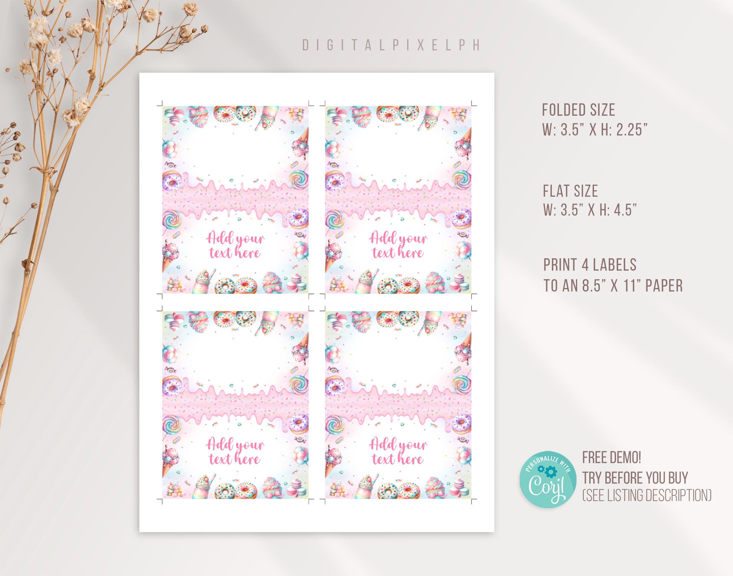 Editable Sweets Food Label, Candy Birthday Party Tent Cards (digital ...
