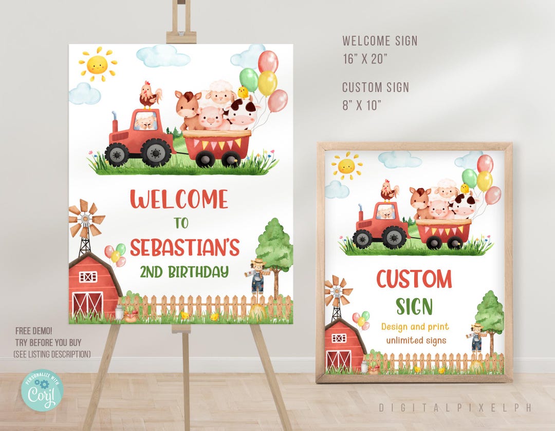 Editable Farm Birthday Welcome Sign Template, Farm Birthday Custom Sign ...