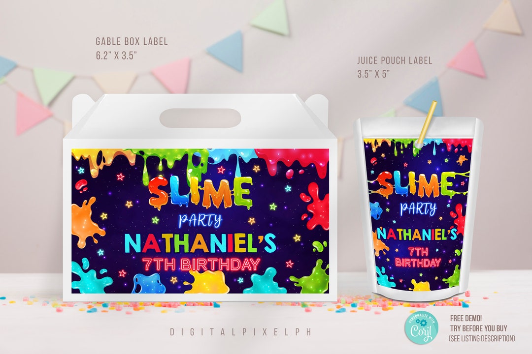 Editable Slime Party Capri Sun Labels, Slime Party Juice Labels, Slime ...