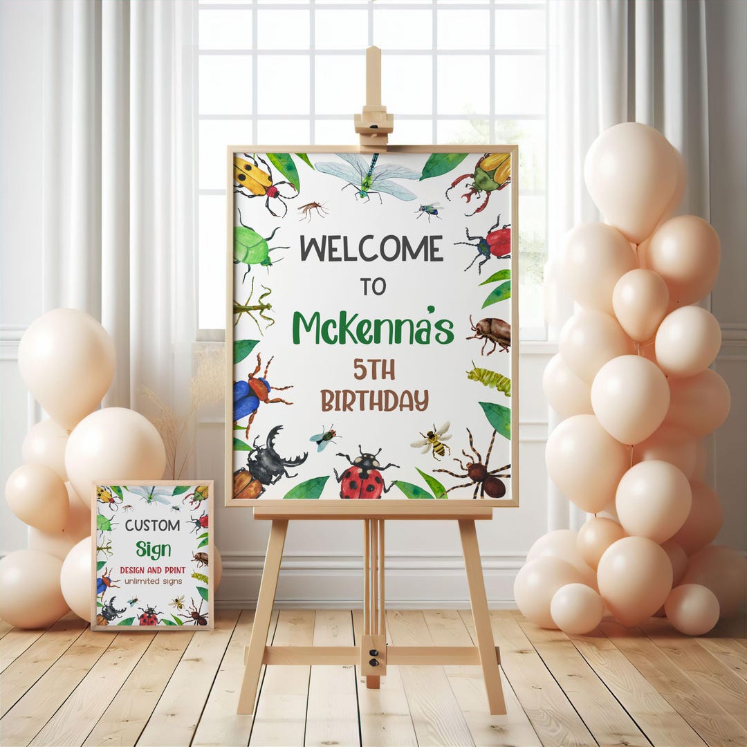 Insect Birthday Welcome Sign Template, Insect Custom Sign, Bugs Welcome ...