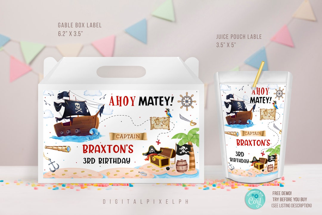 Editable Pirate Capri Sun Labels, Pirate Juice Labels, Pirate Gable Box ...
