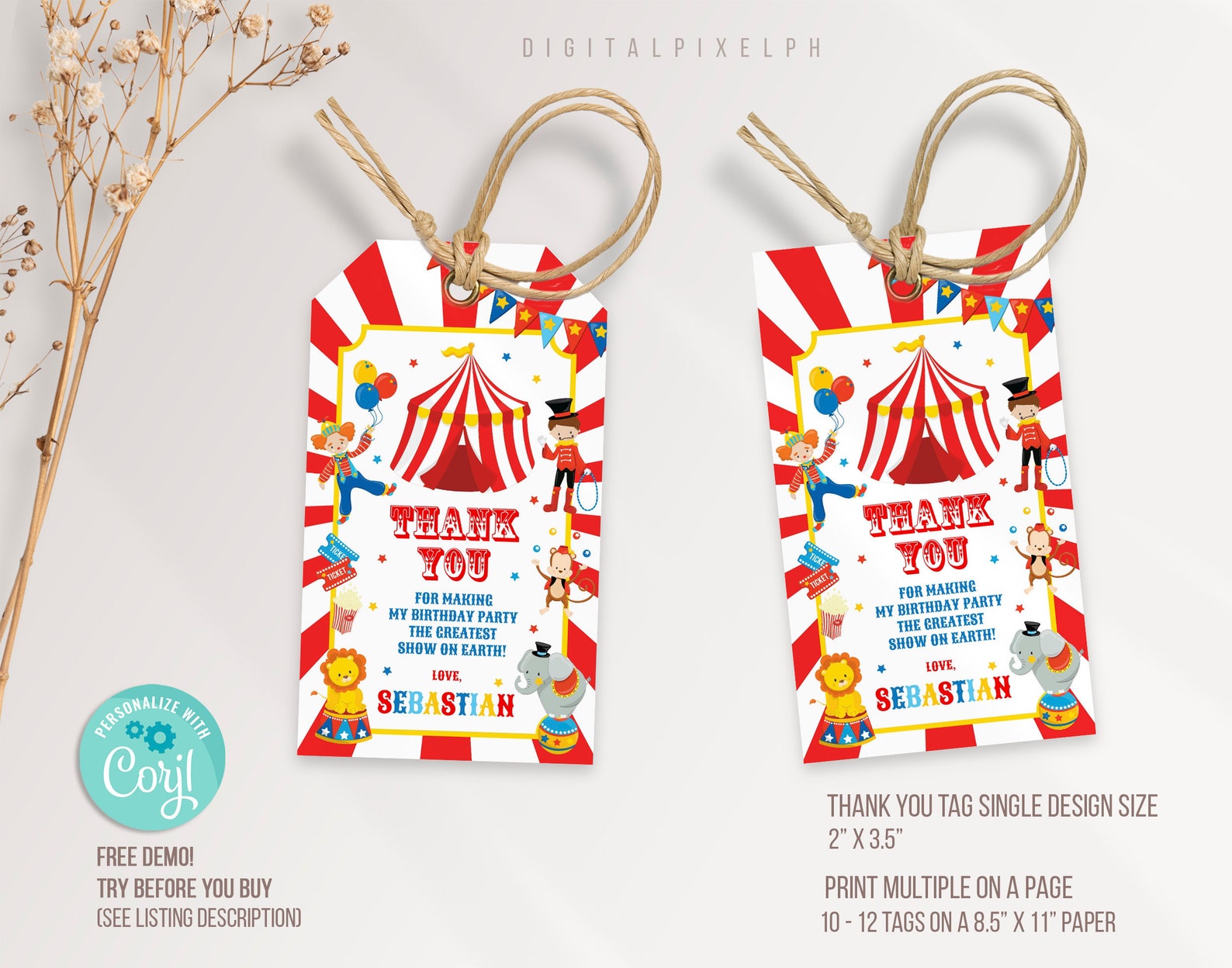 Editable Carnival Thank You Tags, Carnival Favor Tags, Circus Thank You ...