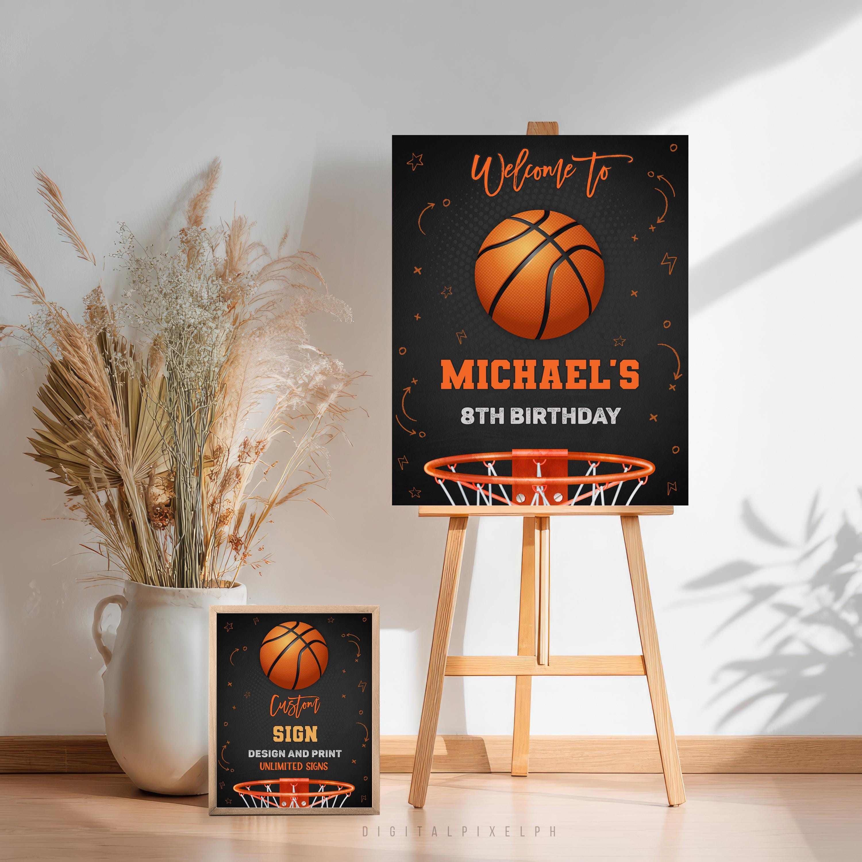 Basketball Birthday Welcome Sign Template, Basketball Custom Sign ...