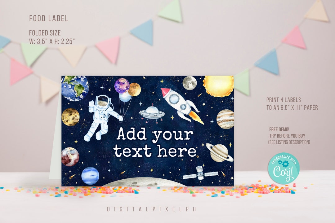 Editable Outer Space Food Label, Outer Space Birthday Party Food Tent ...