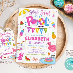 Editable Pool Party Birthday Invitation Bundle Template, Pool Party ...