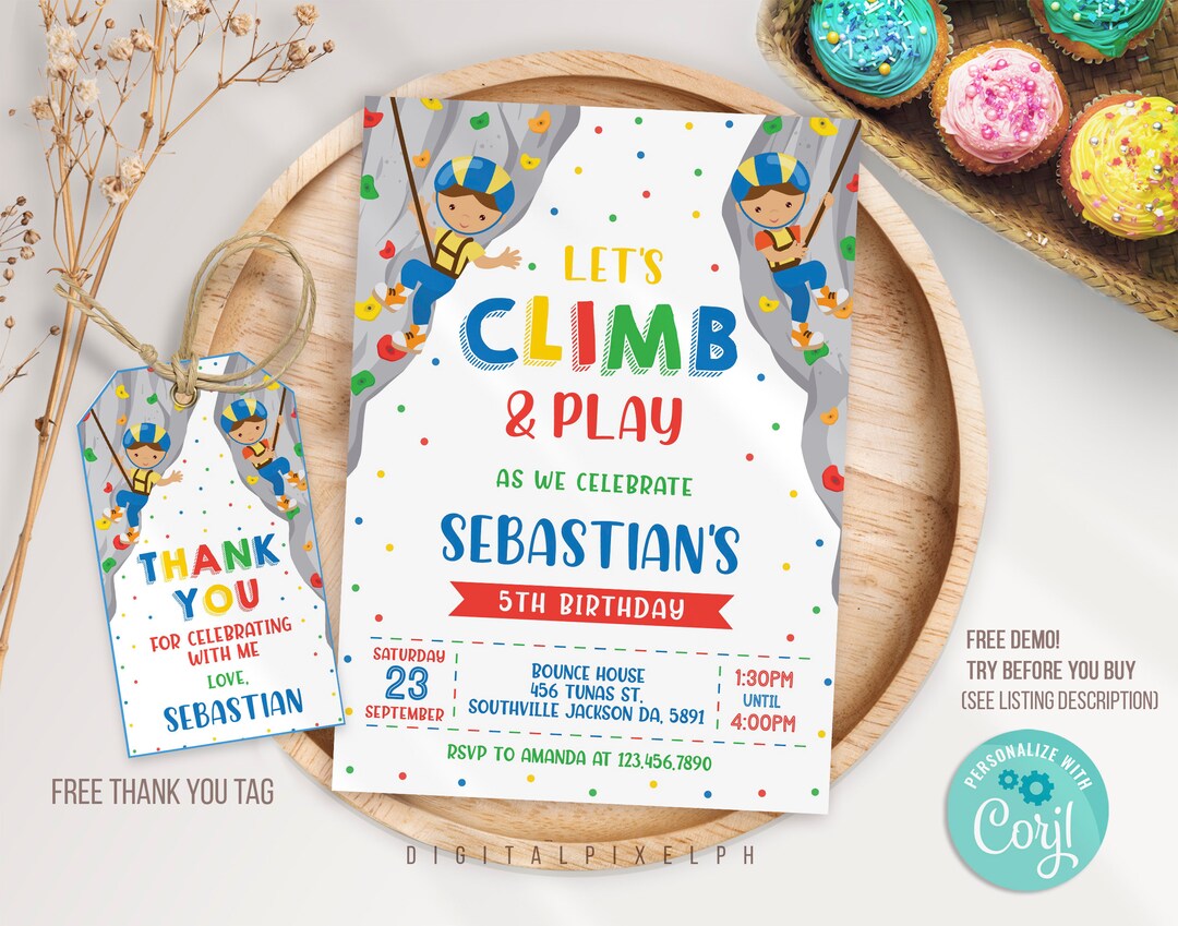 Editable Rock Climbing Birthday Invitation, Rock Climbing Invitation ...