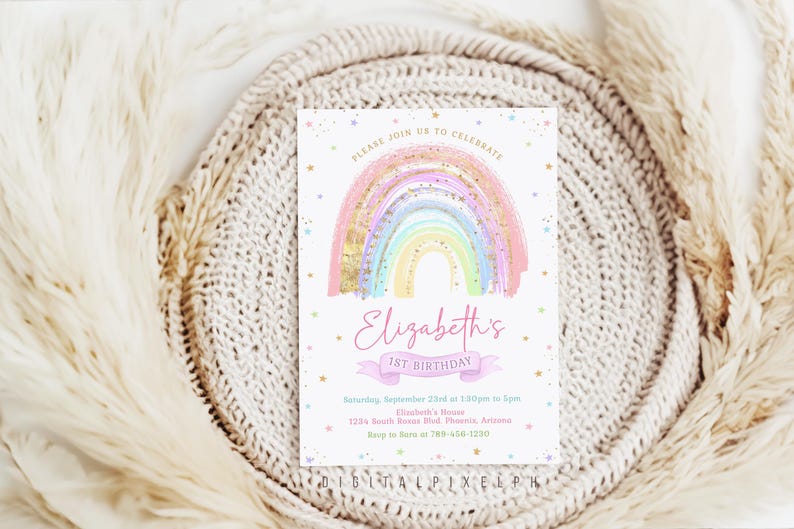 Rainbow Birthday Invitation Template (digital Download) - Etsy