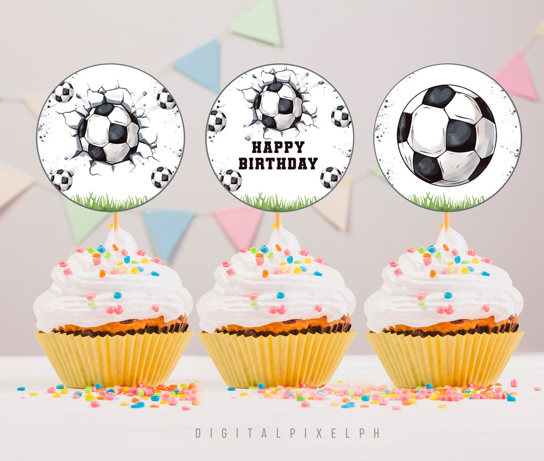 Soccer Birthday Party Cupcake Toppers, Soccer Cupcake Toppers, Soccer ...