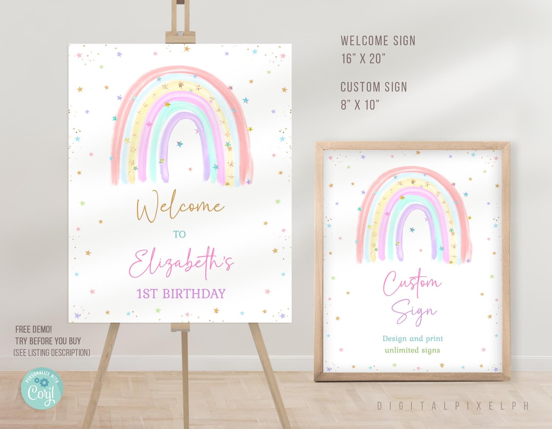 Editable Rainbow Birthday Welcome Sign Template, Rainbow Birthday ...