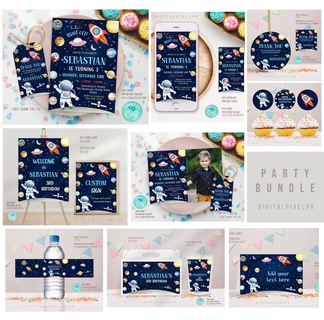 Editable Outer Space Birthday Invitation Bundle Template, Outer Space ...