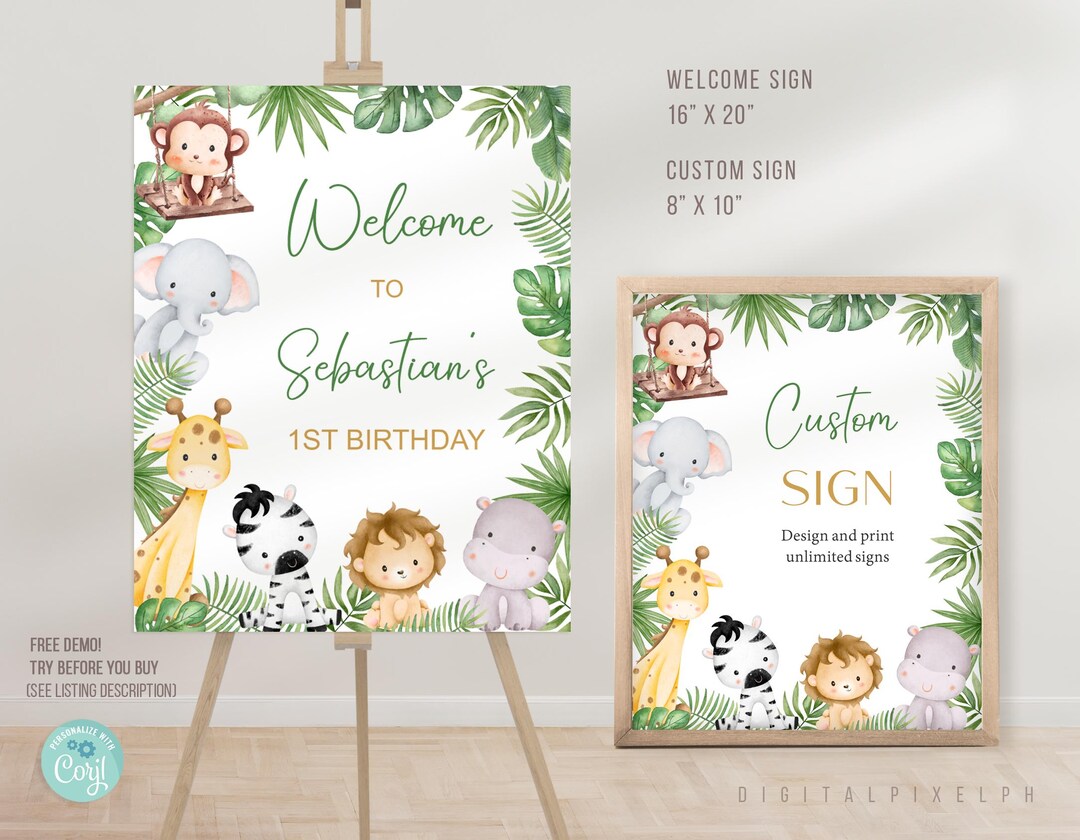 Editable Safari Birthday Party Welcome Sign Template, Safari Birthday ...