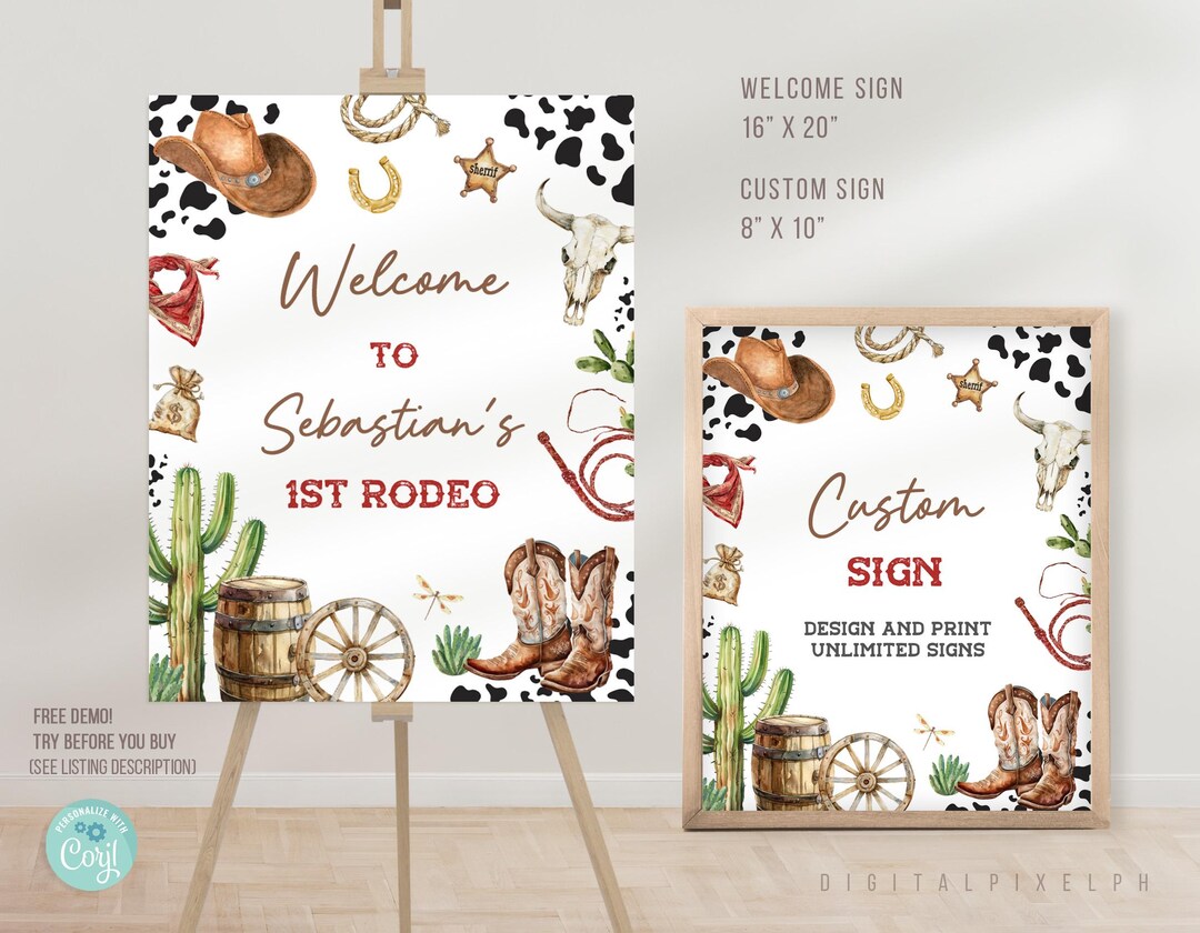 Editable Cowboy Birthday Welcome Sign Template, Cowboy Birthday Custom ...