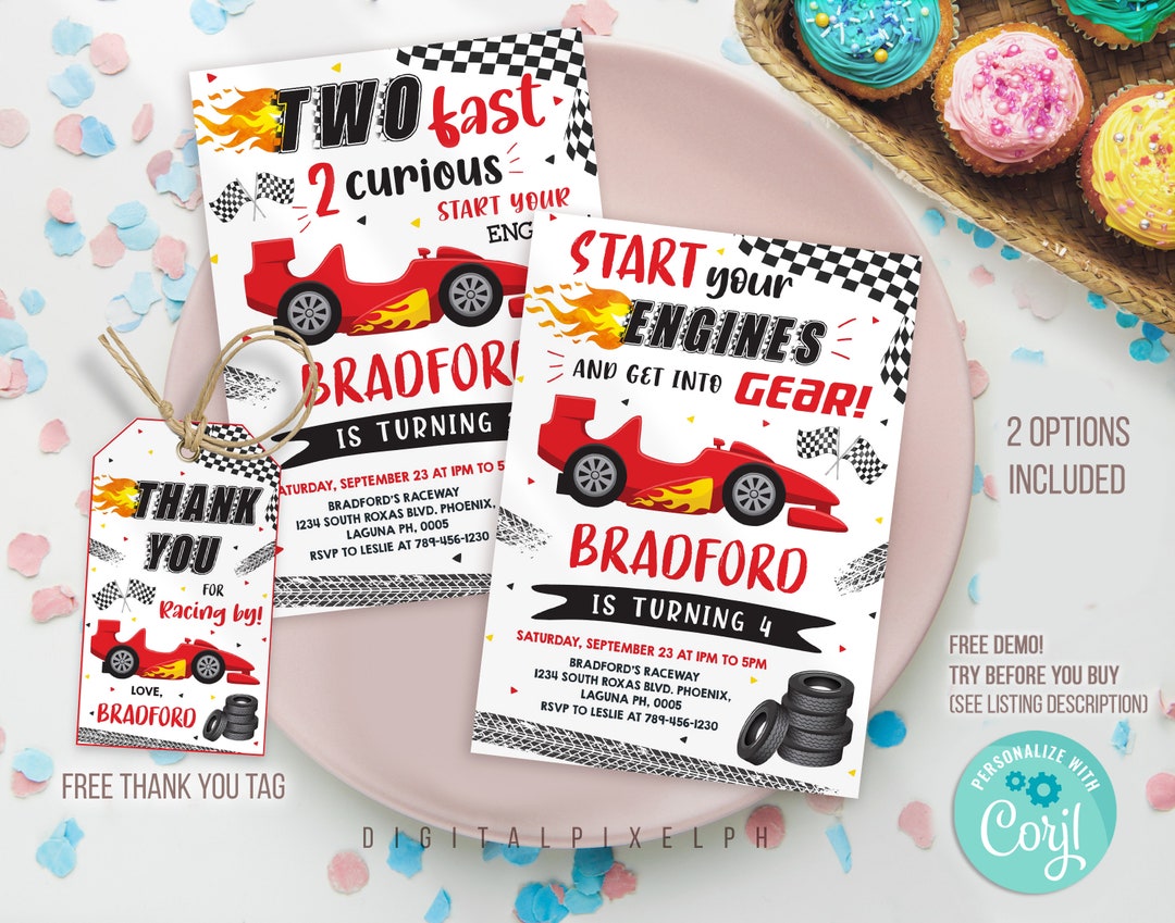 Editable Racing Car Birthday Invitation Template, Race Car Birthday ...