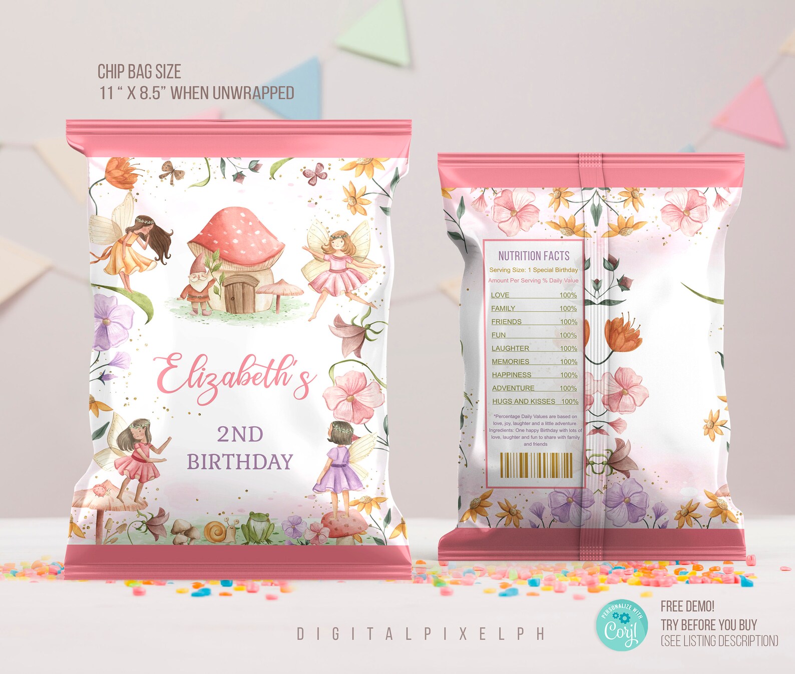Editable Fairy Chip Bag Wrapper Labels, Fairy Bag Wrapper Labels, Fairy ...