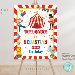 Editable Circus Welcome Sign Template, Circus Birthday Custom Sign ...