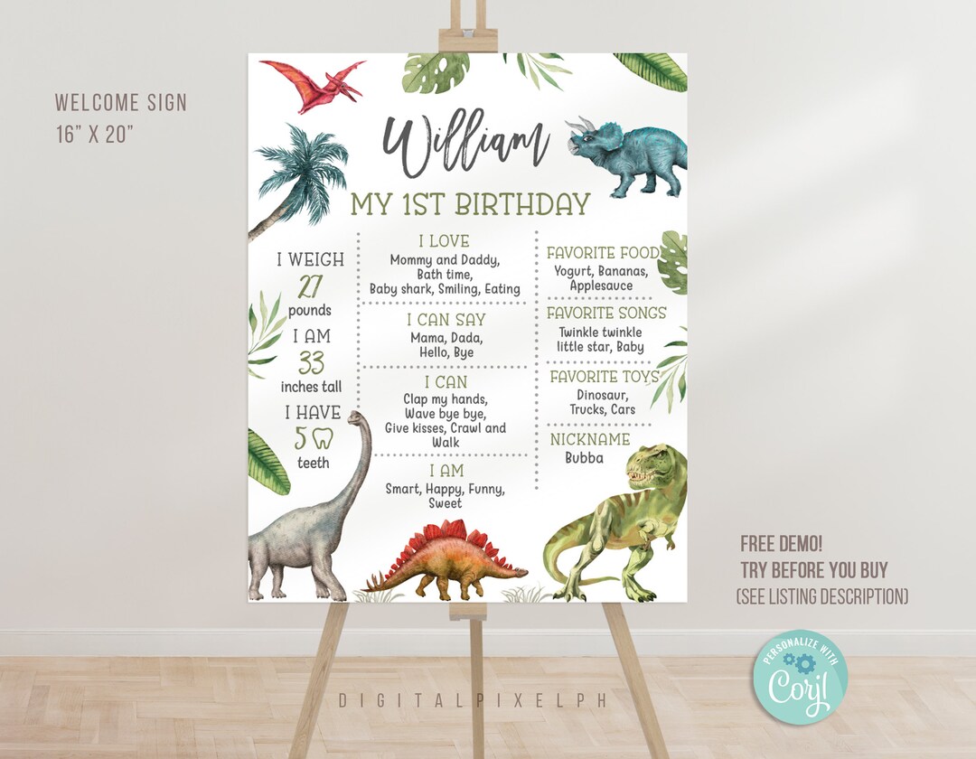 Editable Dinosaur Birthday Milestone Poster Template, Dinosaur ...