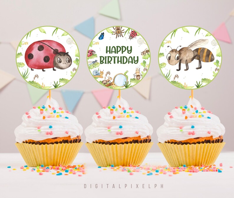 Insects Birthday Cupcake Toppers, Insects Cupcake Toppers, Insect ...