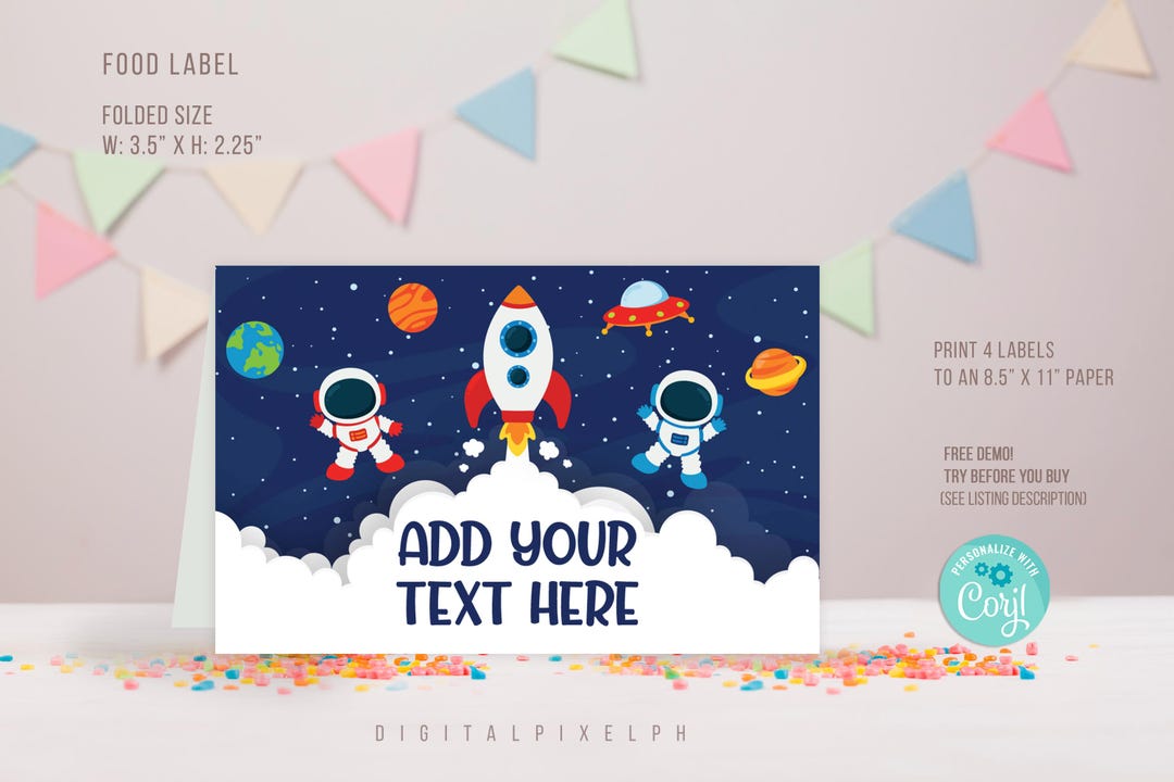 Editable Outer Space Food Label, Outer Space Birthday Party Food Tent ...