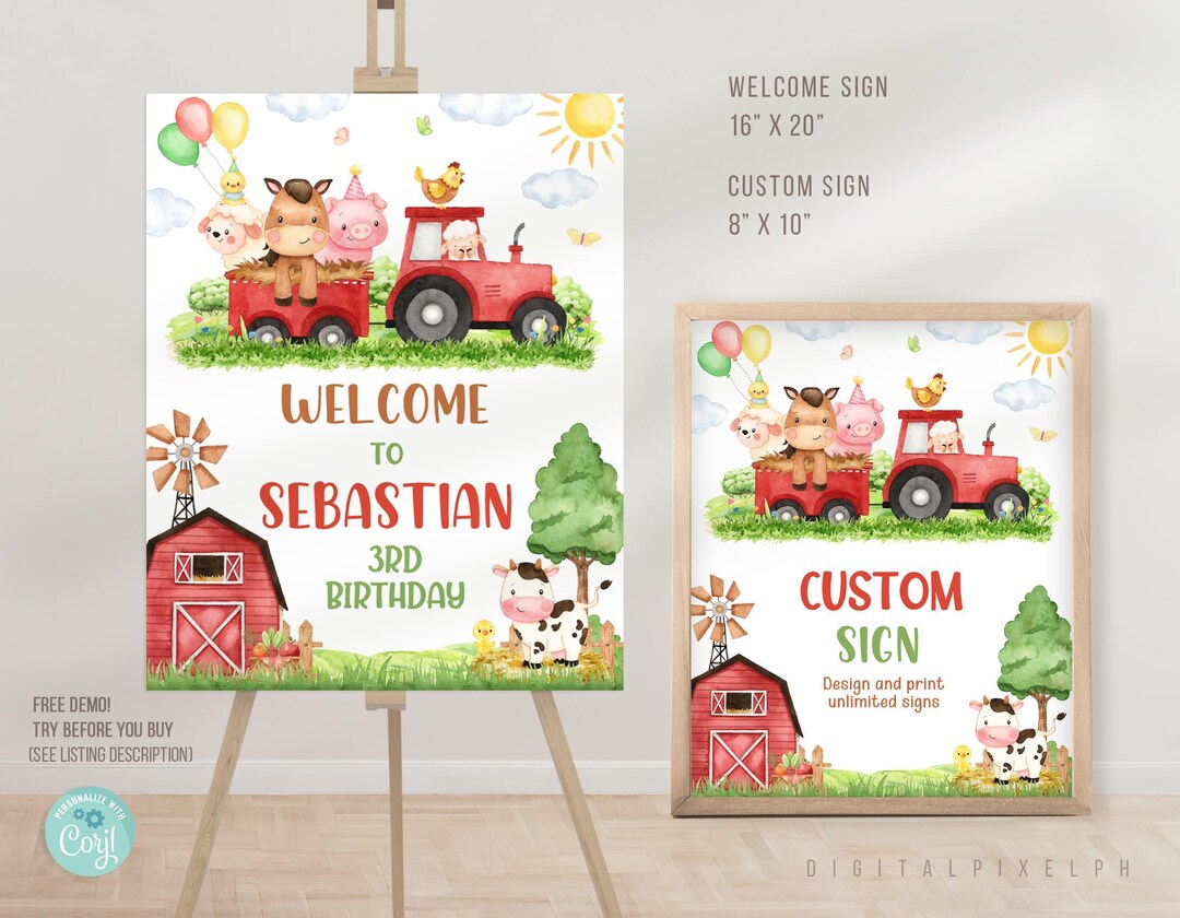 Editable Farm Birthday Welcome Sign Template, Farm Birthday Custom Sign ...