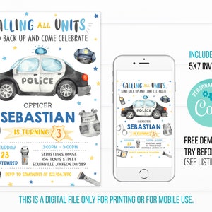 Editable Police Birthday Invitation Template, Police Officer Invitation ...