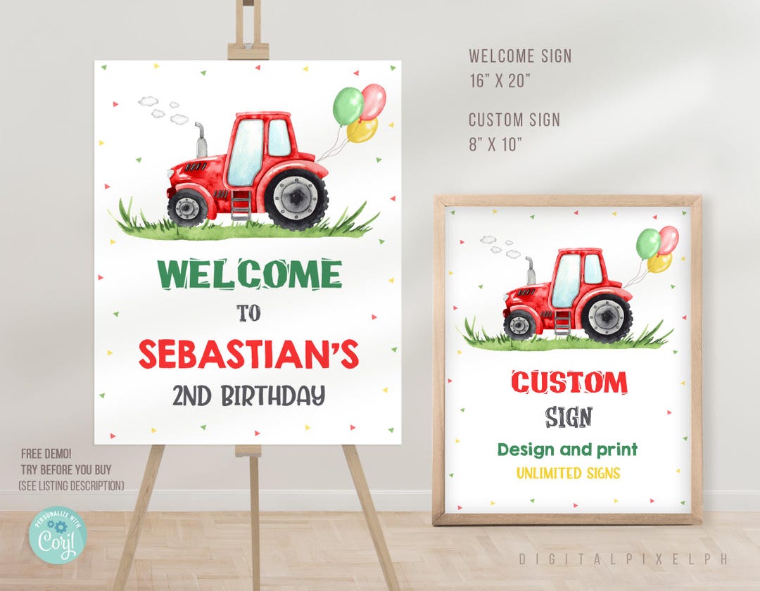 Editable Red Tractor Welcome Sign Template, Red Tractor Custom Sign ...