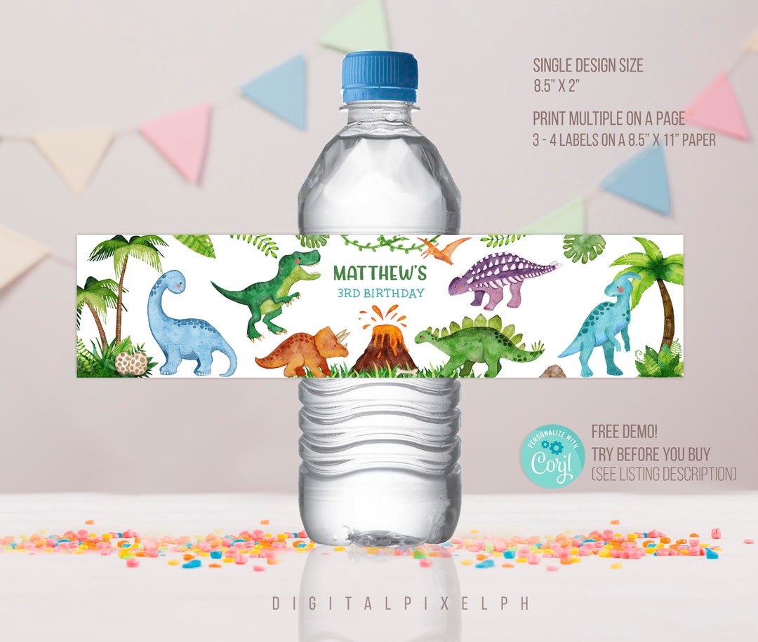 Editable Dinosaur Water Bottle Label, Dinosaur Label, Dinosaur Water ...