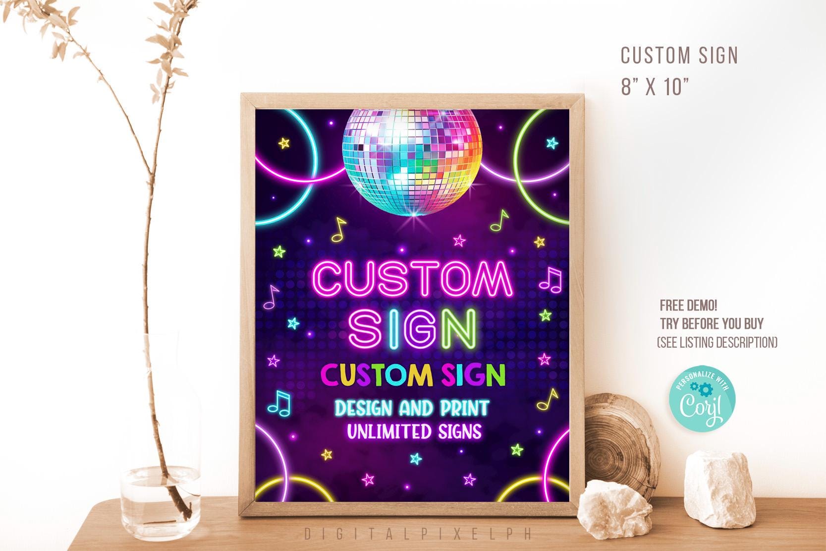 Editable Disco Welcome Sign Template, Disco Custom Sign Template, Glow ...