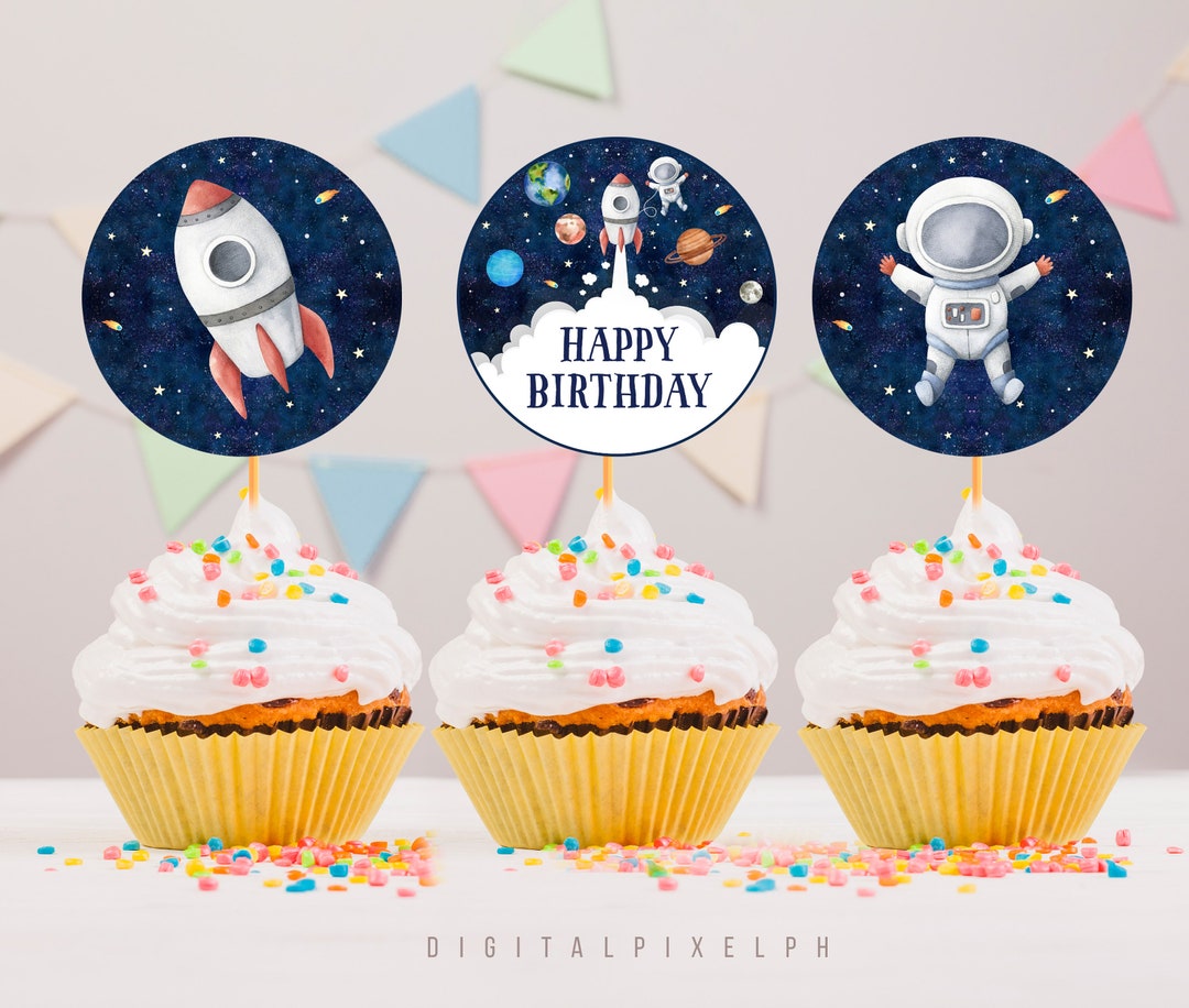 Outer Space Birthday Party Cupcake Toppers, Outer Space Cupcake Toppers ...
