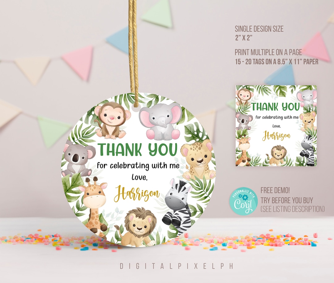 Editable Safari Round Thank You Tags, Safari Sticker, Safari Square ...