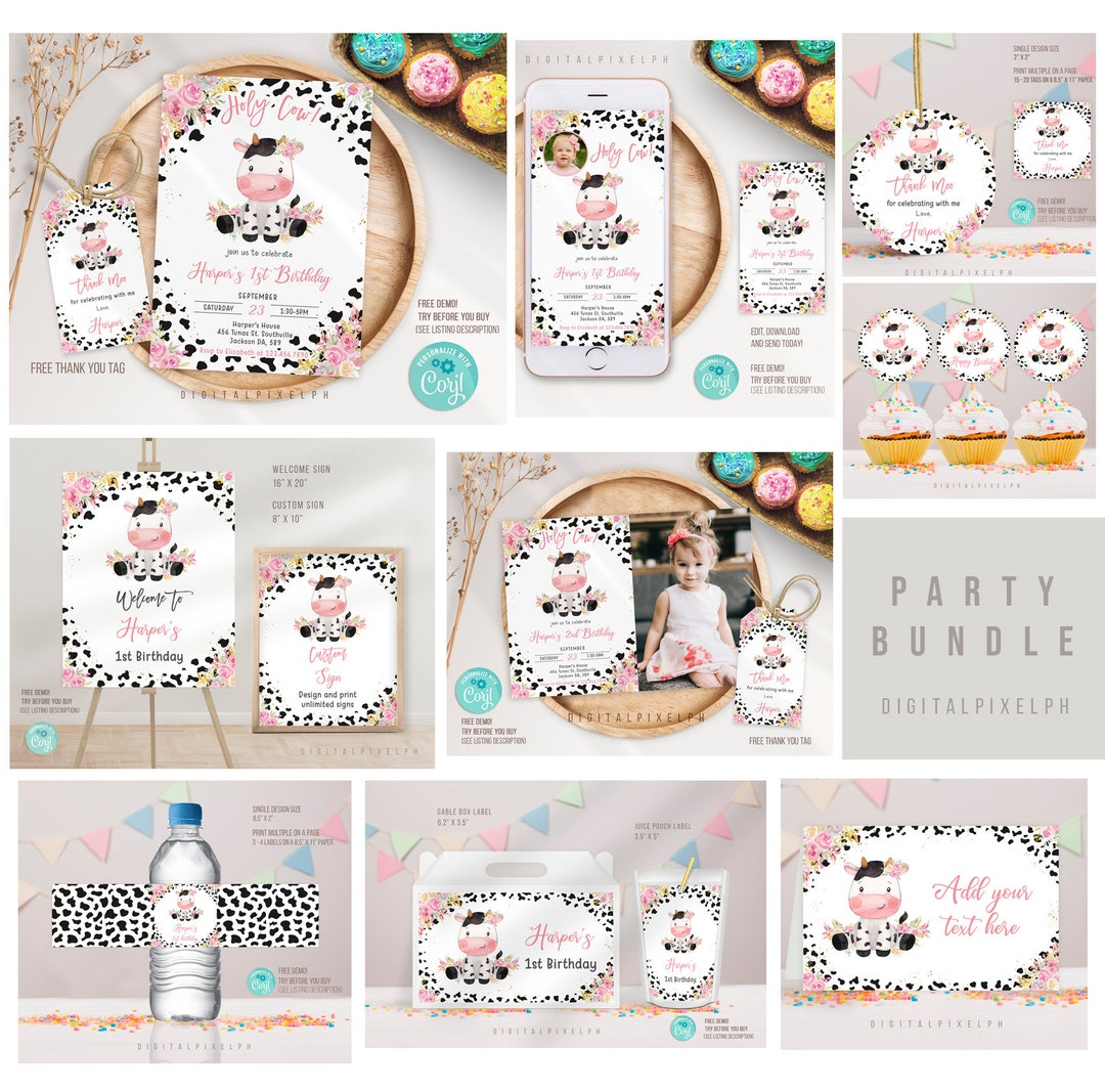 Editable Holy Cow Birthday Invitation Bundle Template, Holy Cow Welcome ...