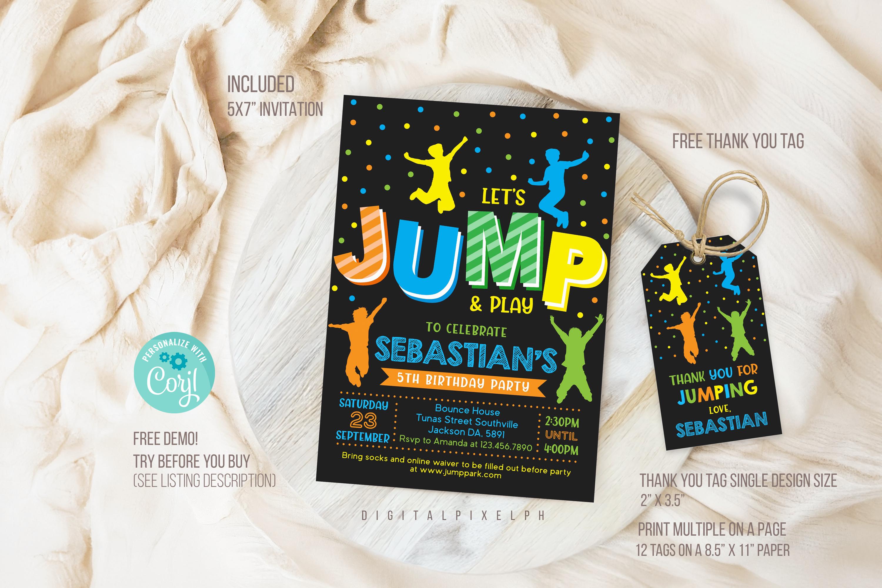 Editable Jump Birthday Invitation Template, Bounce House Party (digital ...
