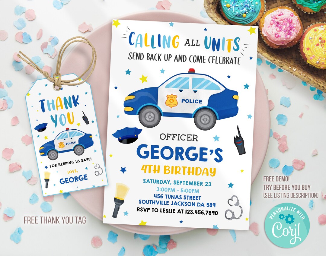 EDITABLE Police Invitation, Police Officer Invite, Policeman Invitation ...