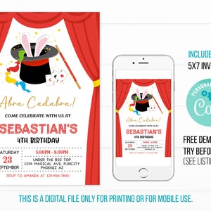 Editable Magic Show Birthday Invitation Template, Magic Party Birthday ...