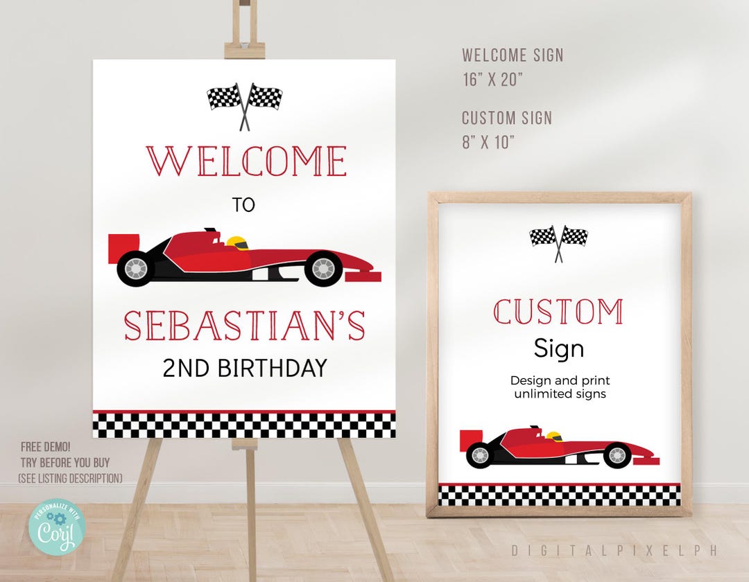 Editable Racing Car Welcome Sign Template, Racing Car Birthday Party ...