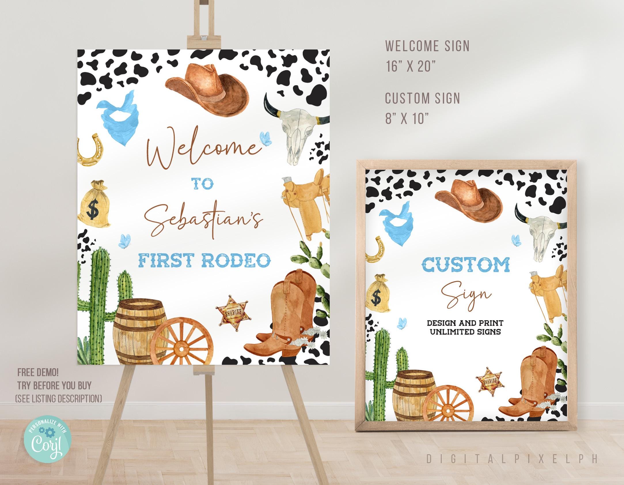 Editable Cowboy Birthday Welcome Sign Template, Cowboy Birthday Custom ...